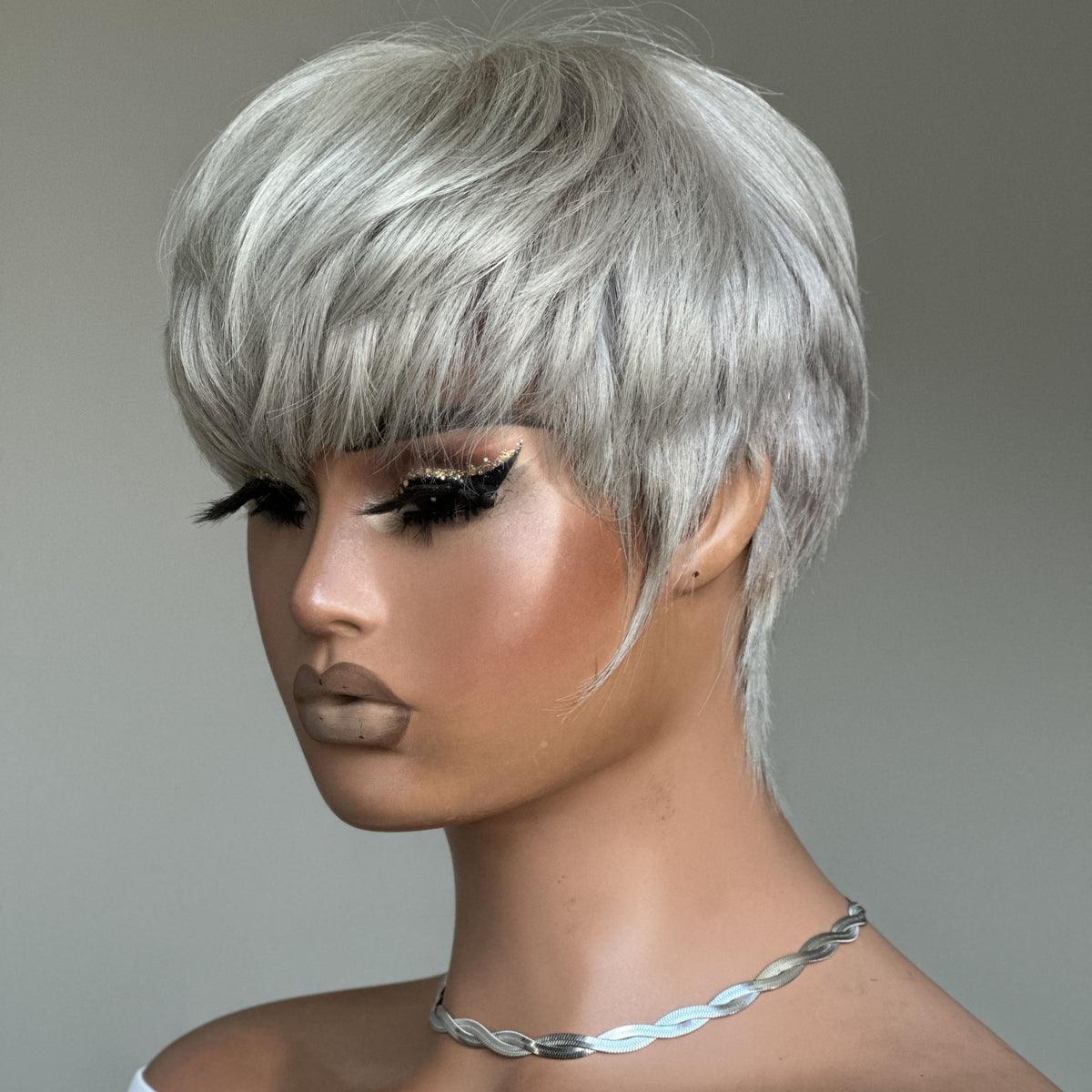 Grey Natural Realistic Glueless Short Pixie Cut Bangs Wig – coracrown