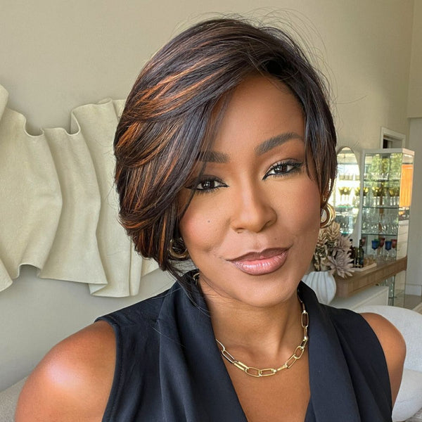 Boss Lady Brown Highlights Layered Pixie Cuts 13x4 Lace Front Wig ...