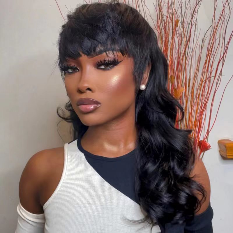 Vintage Mullet Quick Weave Glueless Pixie Cuts Human Hair Wig With Ban ...