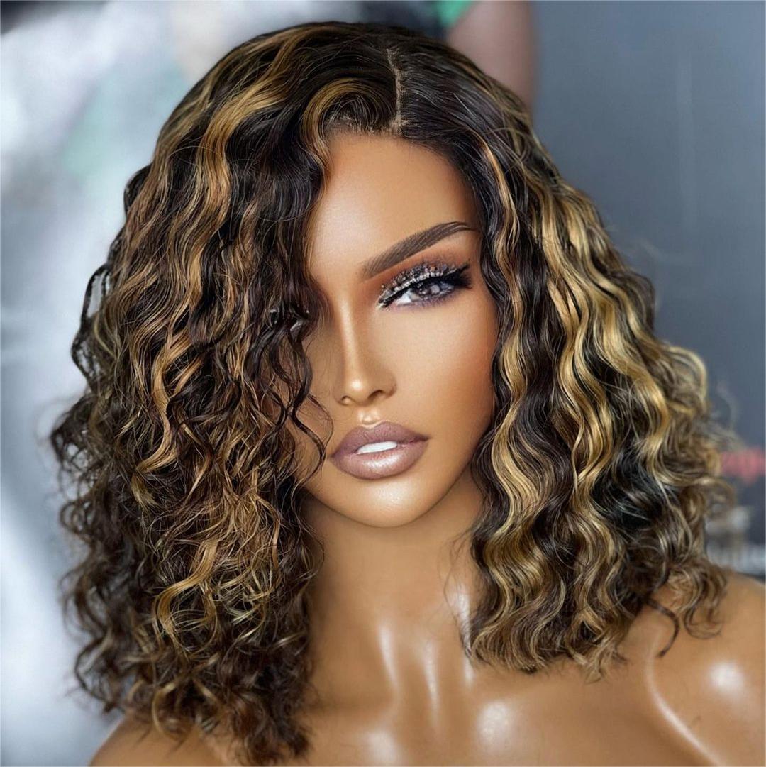 13x4 Lace Frontal Gold Black Mixed Highlight Water Wave Wig – coracrown