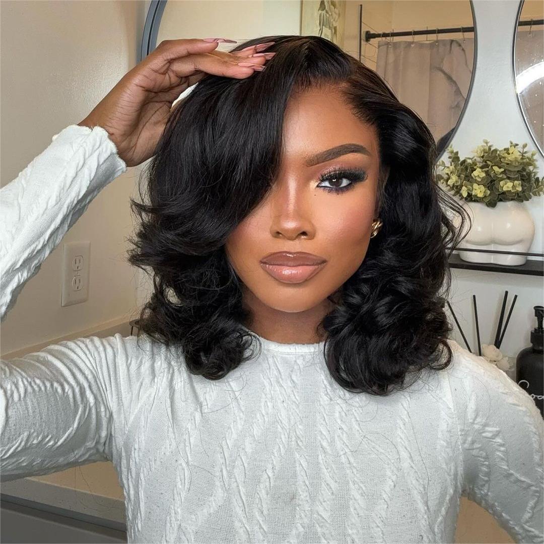 Designer Layered Bob Short Wavy 13x4 Lace Front Wig – coracrown