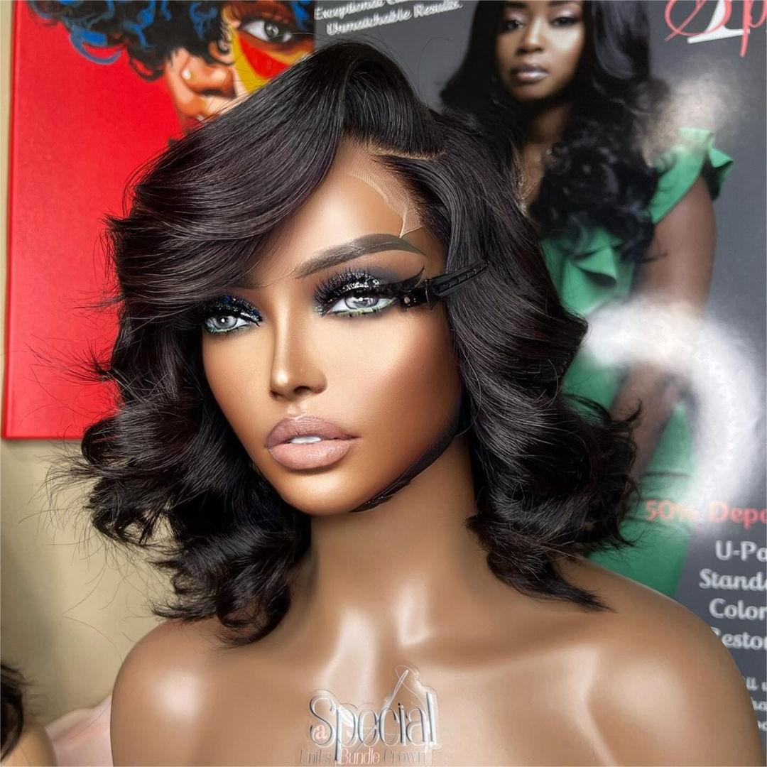 Fluffy Layered Wavy Bangs 5x5 Lace Closure Wig – coracrown