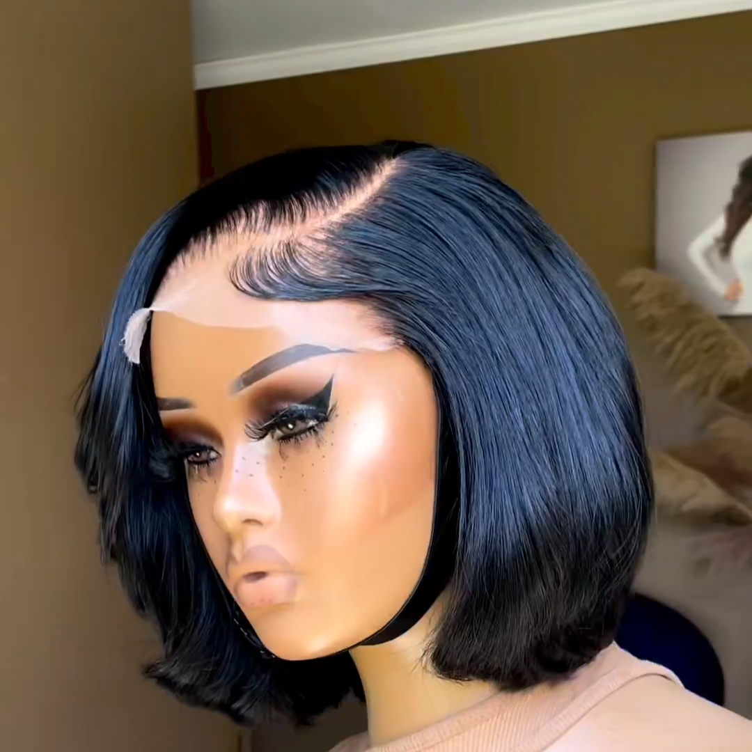 Natural Black Lace Glueless Side Parted Bob Wig – coracrown
